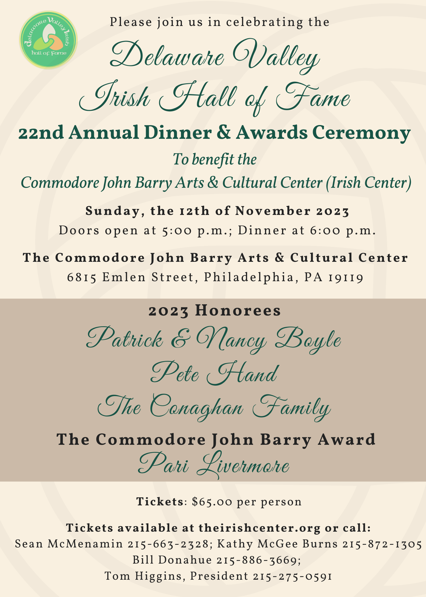 2023 Delaware Valley Irish Hall of Fame – Commodore John Barry Arts and ...
