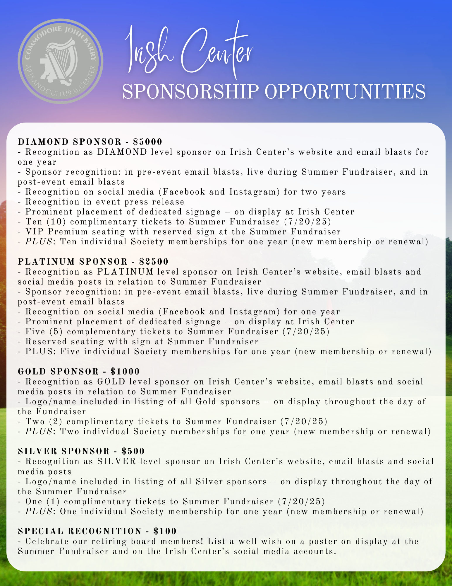 Irish Center Summer Fundraiser – Commodore John Barry Arts and Cultural ...