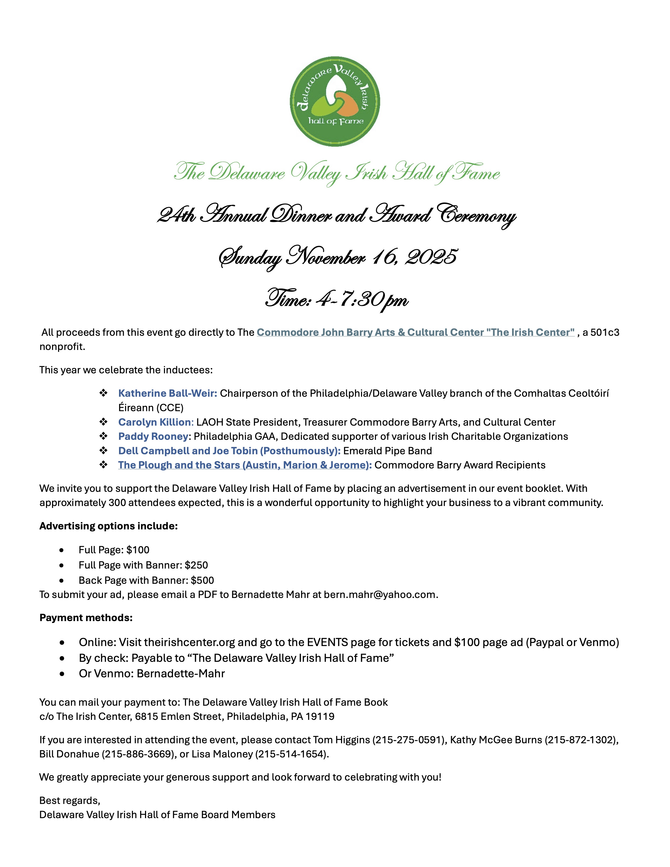Hall of Fame program book ads – Commodore John Barry Arts and Cultural ...